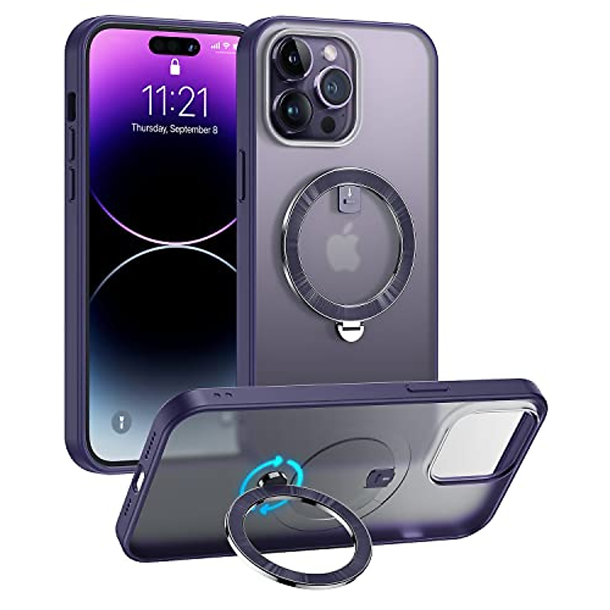 FACBINY Magnetic Kickstand Case Designed for iPhone 14 Pro Max [360° Rotatable Ring Stand Holder] [Compatible with MagSafe] [Military-Grade Protection] Translucent Shockproof Phone Case, Purple