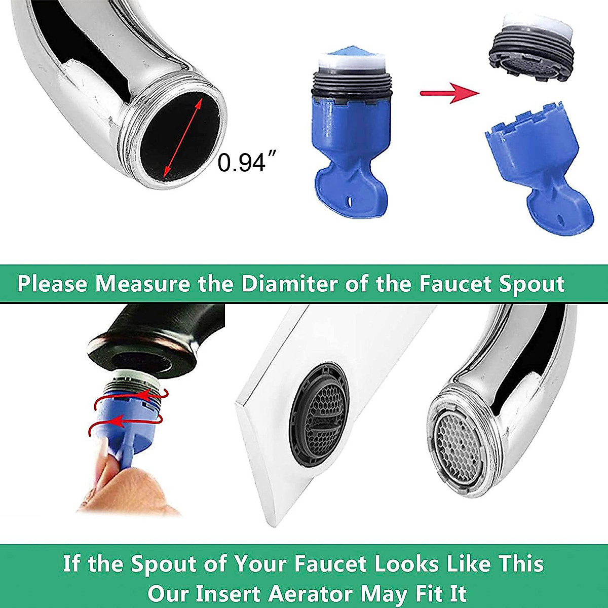 Sink aerator bathroom faucet aerator replacement Faucet Cache with Faucet Aerator Key Removal Tool 4PCS 24 mm, Water Saving Flow Restrictor Set Replacement Part for Bathroom or Kitchen,Male Threads