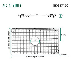 Serene Valley Sink Bottom Grid 26-9/16" X 15-9/16", Centered Drain with Corner Radius 3/8", Sink Protector NDG2716C