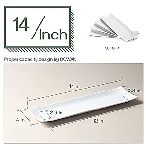 DOWAN 14" Sushi Plate Set of 4 - Long Rectangle Plates and Cracker Trays for Serving - White Ceramic Platters for Party and Entertaining - Dishwasher & Oven Safe
