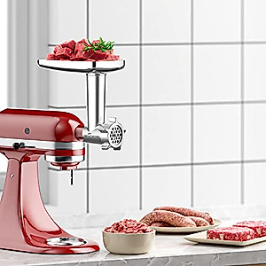 Metal Meat Grinder Attachment for KitchenAid Stand Mixer,Meat Grinder KitchenAid Includes 4 Grinding Plates, 3 Sausage Stuffer Tubes, 2 Grinding Blades, Meat Grinder Attachment by Gvode