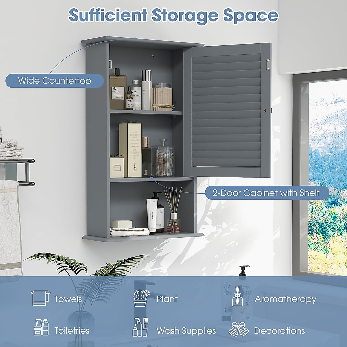 Safeplus Bathroom Wall Cabinet, Medicine Cabinet with Adjustable Shelves, Ideal for Bathroom, Kitchen, Living Room ﻿ (Grey, BA7597)