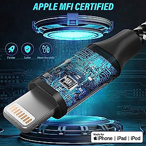 iPhone Charger [Apple MFi Certified] 3Pack 10FT Lightning Cable Fast Charging Cord Nylon Braided Compatible with iPhone 14 13 12 11 X Xs 8 7 6 6s Pro Pro Max Plus Mini and More - (Black)