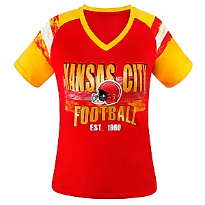 Geneisteck Womens Football Fans V Neck City Raglan T-Shirts - Red & Yellow XX-Large