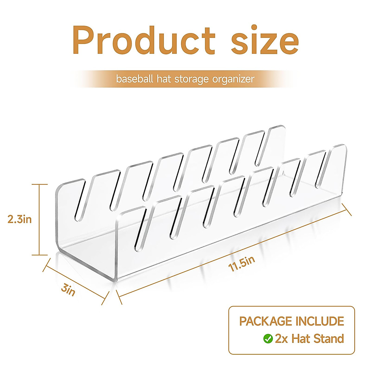 WeiranLife 2024 New Hat Stand for Baseball Caps Display and Organizer,No Install Acrylic Hat Holder for 14 Baseball Caps for Bedroom, Closet, Dresser and Wall 2PCS