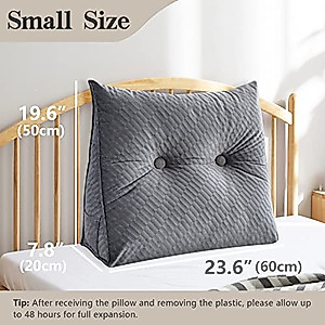 Wedge Pillow Headboard Small(23.6 x 7.8 x 19.7 Inches),Bolster Triangular Headboard Pillow Positioning Support Reading Backrest Wedge Pillow for Day Bunk Bed with Removable Cover Grey