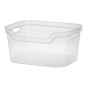 Sterilite 7 x 11 x 14.25 Inch Polished Open Scoop Front Storage Bin with Comfortable Carry Through Handles for Household Organization, Clear (6 Pack)