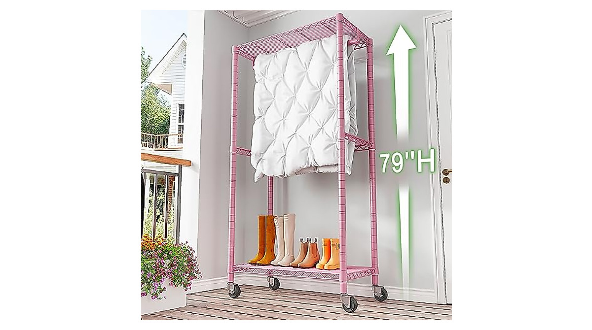 Raybee Pink Heavy Duty Clothes Rack – Adjustable, Mobile & Durable