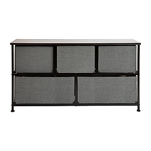 Flash Furniture 5 Drawer Storage Chest - Black Cast Iron Frame and Wood Top - 5 Easy Pull Dark Gray Fabric Drawers