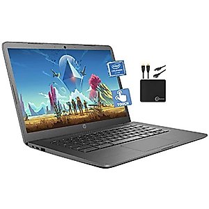 2021 HP Premium Chromebook 14" HD Touchscreen Laptop, Intel Celeron N3350 Dual-core (up to 2.4GHz), 4GB RAM, 32GB eMMC, 10+ Hours Battery, HD Webcam, USB-A&C, Chrome OS, WiFi w/Marxsol Cables