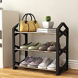 LODFHLL 3-Tier Small Shoe Rack，Metal Lightweight Shoes Shelf Multifunctional Organizer Stackable Stand Footwear Display Shelf，for Closet Hallway Entryway Living Room Bedroom (3-Tier Black Shoe Rack)