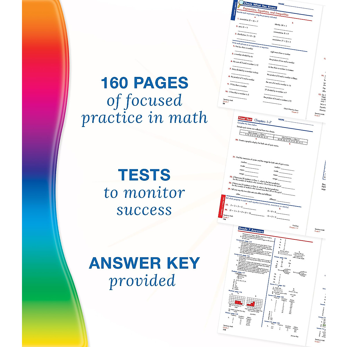 Spectrum 7th Grade Math Workbooks, Ages 12 to 13, 7th Grade Math, Algebra, Probability, Statistics, Ratios, Positive and Negative Integers, and Geometry Workbook - 160 Pages (Volume 8)
