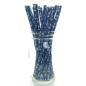 Anchor Party Straws, Sailing Anchor Paper Straws (50 Pack) - Nautical Party Supplies, Sailor Themed Birthday Party, Pirate Anchors