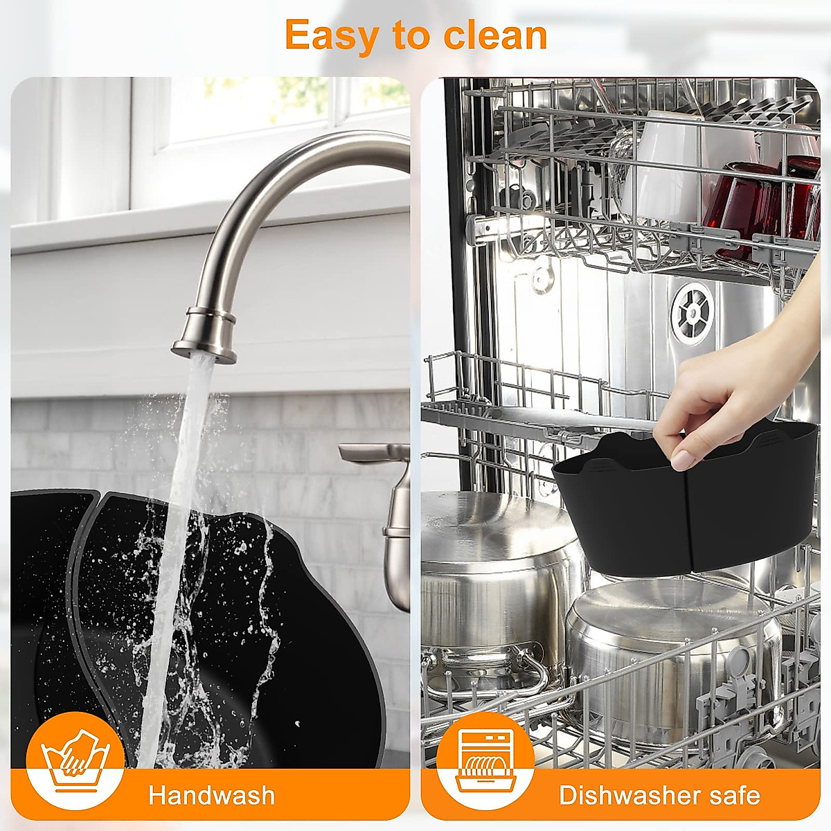 Slow Cooker Divider Liner Fit for 6 QT Pot, Silicone Crock Pot Cooking Liners Insert, Heat Resistant Reusable Slow Cooker Crock Pot Divider Insert, Leakproof & Dishwasher Safe(Black)