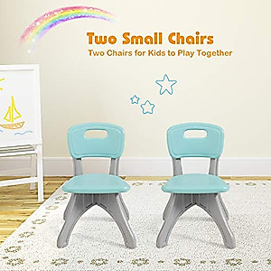 HONEY JOY Kids Table and Chair Set, Plastic Children Activity Table and 2 Chair Set w/Storage Bins, 3 Piece Child Furniture Set for Daycare Playroom, Toddler Table and Chair Set for Boys Girls(Green)
