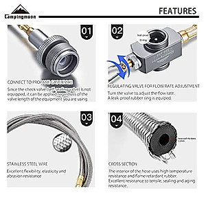 CAMPINGMOON Camping Grill Propane Gas Stove Adapter with Extend Hose(11.8"/30cm), Input: EN417 Lindal Valve Canister, Output: Propane Gas Stove Z29-30