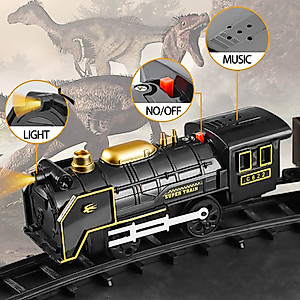Dinosaur Toys Train Set for Boys with Tracks & 6 Mini Dinosaur Figures, Electric Train Sound & Light, Ideal for Dinosaur Birthday Decorations, Toddler Gift Toys for Kids 3-5 Dino Party Favor Supplies