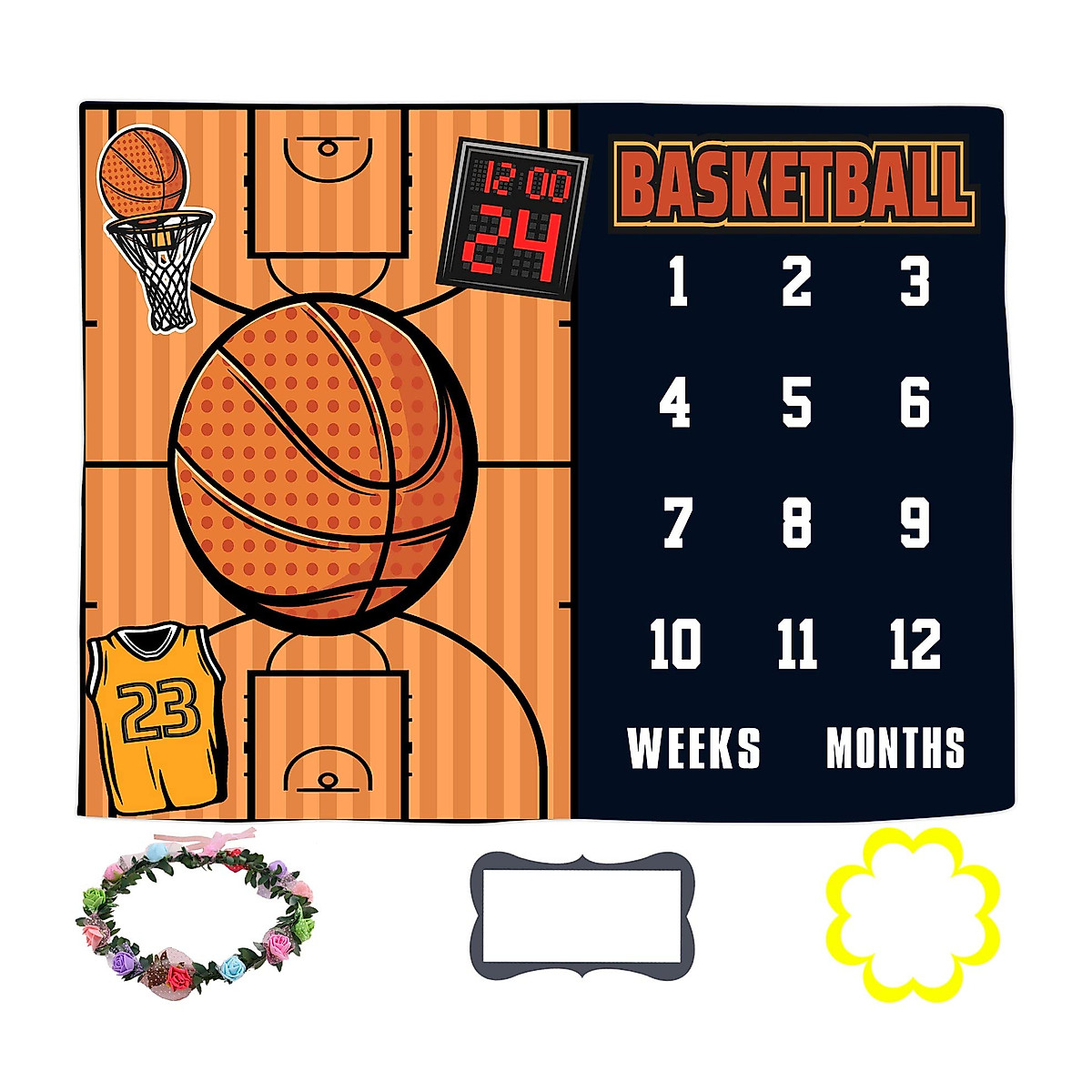 LYLYCTY Baby Monthly Milestone Blanket, Month Blanket for Newborn Baby Shower, Basketball Game Photography Background for Baby 60x40 inches BTLSLY111