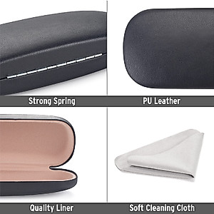 Marvolia Glasses Case Hard Shell Eyeglasses Case PU Leather Protective Case for Sunglasses Eyeglasses with Cleaning Cloth for Men Women - Black