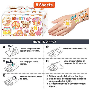 96PCS One Two Groovy 60s 70s Temporary Tattoos Birthday Theme Party Supplies Decorations Favors Decor Cute Retro Boho Hippie Rainbow Bus Tattoo Stickers Gifts for Kids Boys Girls Class Prizes Carnival