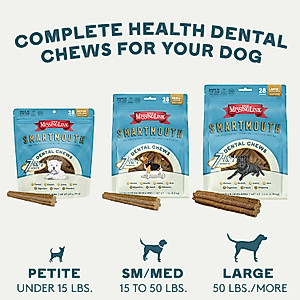 The Missing Link Smartmouth Vet Developed Dental Chew Treats, 7-in-1 Benefits: Healthy Teeth & Gums, Breath, Skin, Joints, Digestion, Heart, Immune System – Large/Extra Large 50-100lb+ Dogs, 28 Ct
