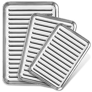 Baking Sheet Set of 3, CEKEE Stainless Steel Cookie Sheet for Baking Baking Pans Set, Jelly Roll Pan/Quarter Sheet Pan/Small Baking Sheet, 9/12/16 Inch, Warp Resistant & Heavy Duty & Easy Clean