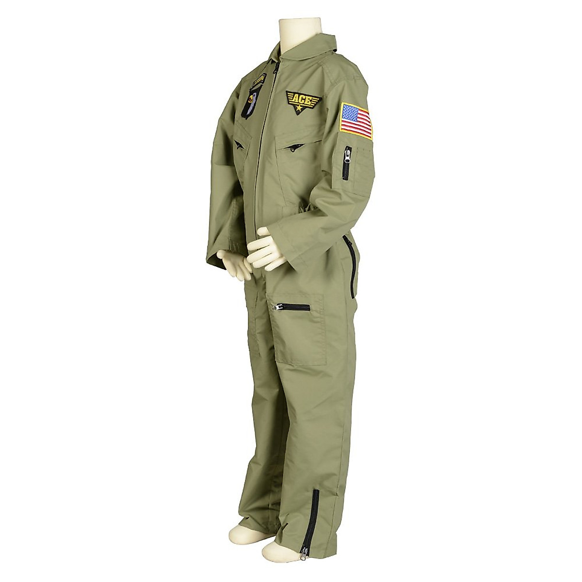 Aeromax Jr. Fighter Pilot Suit with Embroidered Cap, Size 4/6. Olive (Military) Green