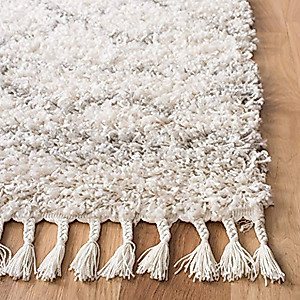 SAFAVIEH Pro Luxe Shag Collection 9' x 12' Ivory / Light Grey PLX436A Moroccan Boho Tassel Non-Shedding Living Room Bedroom Dining Room Entryway Plush 2.4-inch Thick Area Rug
