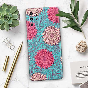 DesignSkinz Pink & Blue Floral Illustration Protective Vinyl Decal Wrap Skin Cover Compatible with The Samsung Galaxy S20 (Screen Trim & Back Glass Skin)