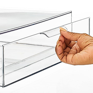 mDesign Wide Plastic Stackable Bathroom Storage Organizer Bin with Pull Out Drawer for Cabinet, Vanity, Shelf, Cupboard, Cabinet, Countertop, or Closet Organization - Lumiere Collection - Clear