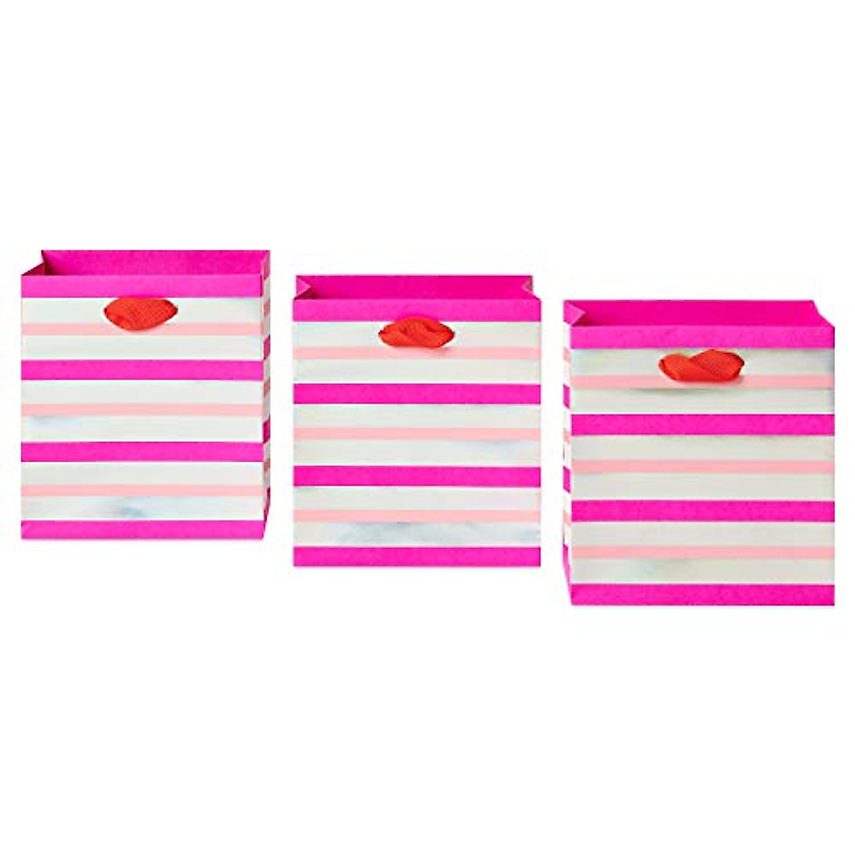 Papyrus 5" Small Gift Bags (Pink Stripes and Hearts) for Birthdays, Bridal Showers, Baby Showers and All Occasions (6 Bags)