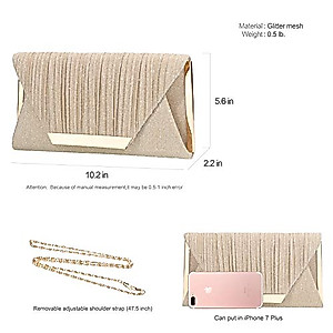 AO ALI VICTORY Glitter Clutch Purses for Women Evening Bags Clutches Flap Envelope Handbags Large Wedding Party Prom Purse- Champagne