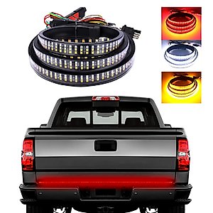 Kewucn Tailgate Light Bar 48" LED, IP65 Triple Row LED Strip with Red Running Brake White Reverse Red Turning Signals Lights, Universal Rear Light Bar for Pickup Trailer SUV RV Van (White&Yellow&Red)