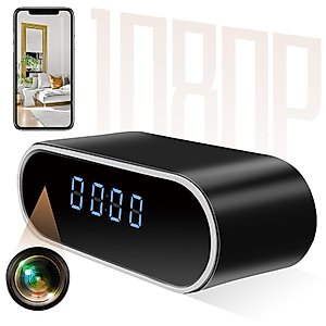 Jigayao Camera Clock, HD 1080P WiFi Alarm Clock Camera with Night Vision/Motion Detection/Loop Recording, Wireless Security Nanny Cam for Home and Office-Support iOS/Android No Audio