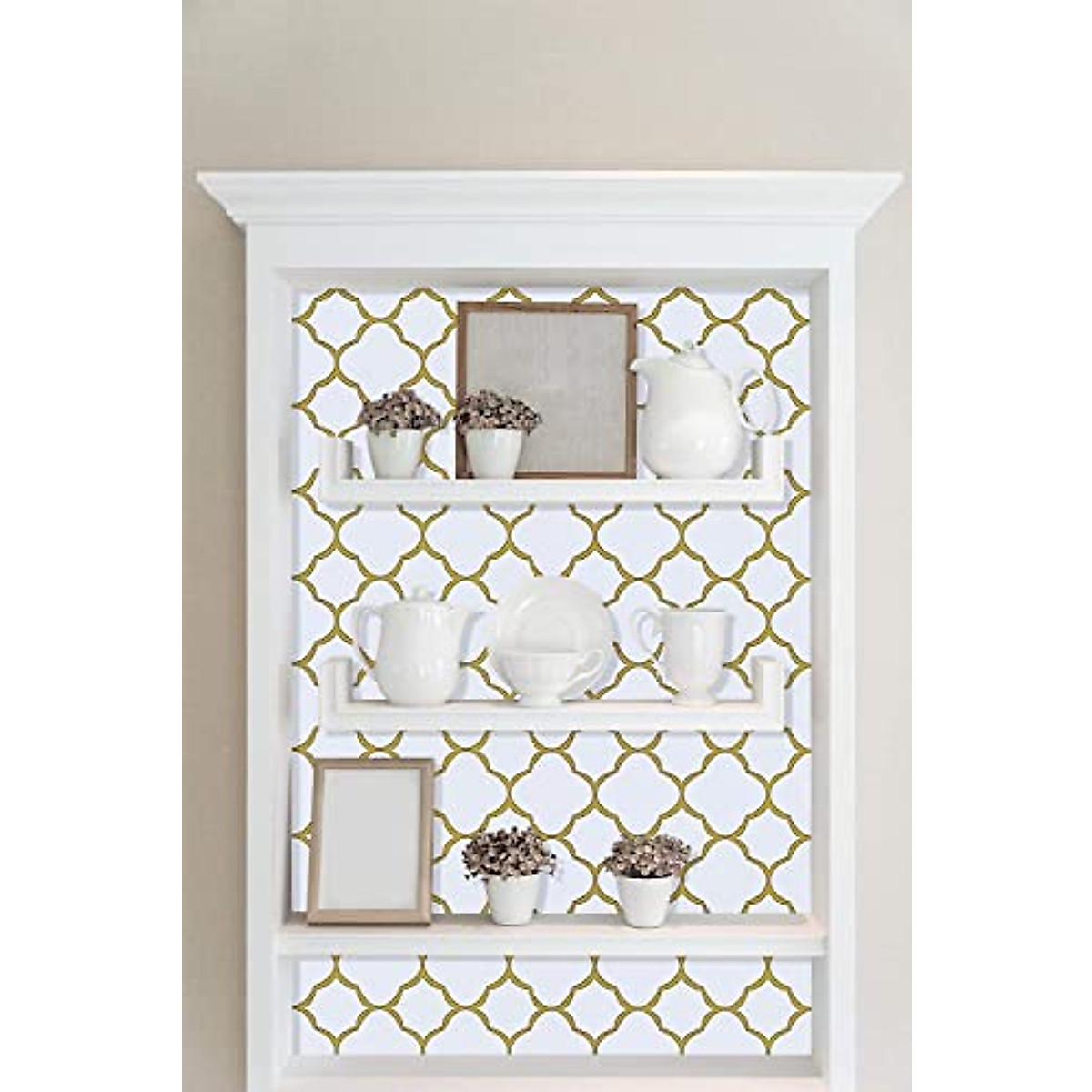 Feisoon 17.7" ｘ118 White and Gold Trellis Wallpaper Peel and Stick Trellis Contact Paper Removable Wallpaper Self Adhesive Wallpaper Modern Trellis Wallpaper for Wall Furniture Decor Vinyl Roll