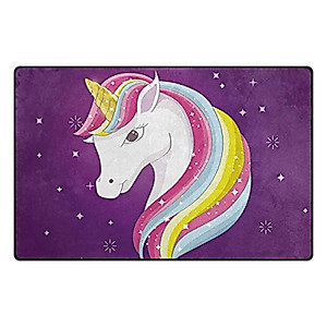 ZZAEO Cute Lovely Rainbow Unicorn Purple Area Rug Polyester Soft Carpet Anti-Slip Floor Mat Rugs for Living Room Dorm Bedroom Home Decor - 60 x 39 inch