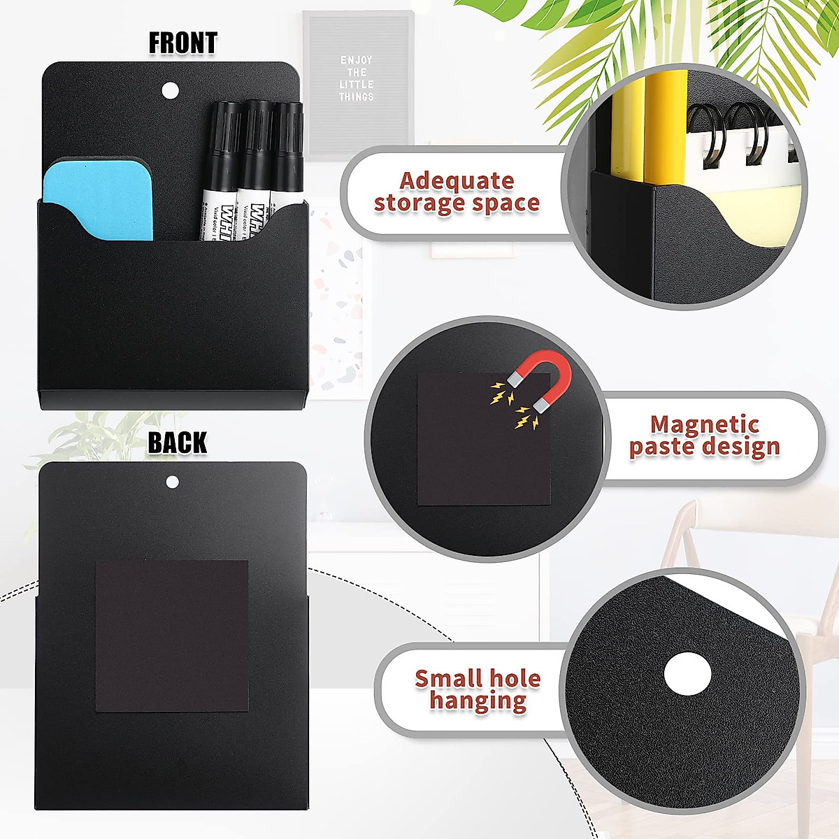 Patelai 3 Pcs Magnetic Wall File Holder Refrigerator Magnetic Locker Mail Organizer Wall Mount for File Cabinets Paper Magazine Pockets Storage Office(Multi Size,Black)