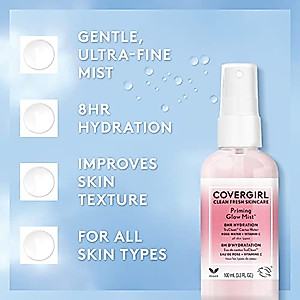 COVERGIRL Clean Fresh Skincare Priming Glow Facial Mist with Rose Water and Vitamin C, 3.3 Fl Oz