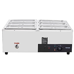 VEVOR 6-Pan Commercial Food Warmer, 6 x 8QT Electric Steam Table, 1200W Professional Countertop Stainless Steel Buffet Bain Marie with 86-185°F Temp Control for Catering and Restaurants, Silver