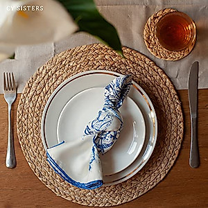 CY SISTERS Round Placemats Set of 6 Rattan Placemats Woven Placemats 13.5 Inch Natural Hyacinth Wicker Placemats Farmhouse Boho Circle Braided Heat Resistant Outdoor Placemats Patio Table Place Mats