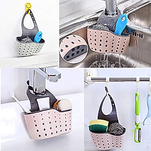 Ahn'Qiraj 2Pcs Sink Hanging Sponge Holder Kitchen Caddy Sponge Drain Holder for Sink Hanging Ajustable Strap Silicone Sponge Caddy Drain Holes For Kitchen Organizer Sink Accessories (Blue/Pink)