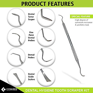 CynaMed Dental Tools Oral Care Kit (5-Pack) – Stainless Steel Dental Pick, Tartar Scraper, Scaler, Tweezers, and Mouth Mirror for Personal & Pet Use