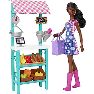 Barbie Careers Doll & Playset, Farmers Market Theme with Brunette Fashion Doll, Furniture & Accessories