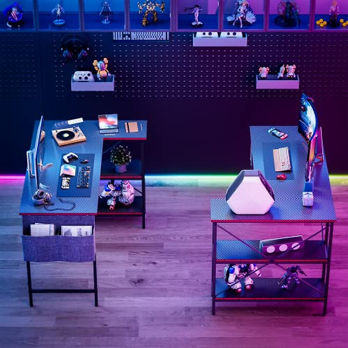 Homall L Shaped Gaming Desk, 47" Computer Desk with Carbon Fiber Surface, Home Office Writing Workstation with Space-Saving Corner, Easy to Assemble, Black