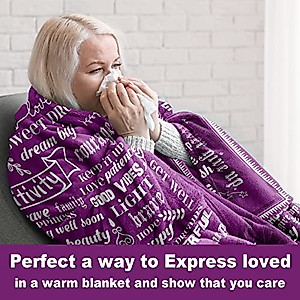 Get Well Soon Gifts, Feel Better Gifts for Women, After Surgery Recovery Gifts for Women, Healing Thoughts Blanket Gifts, Purple Inspirational Positive Energy Flannel Fleece Blanket 60x50inch