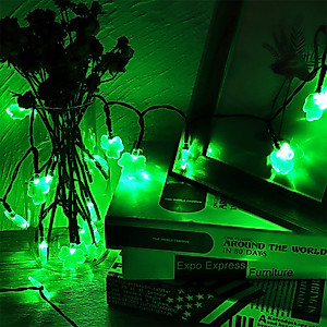 LJLNION St. Patricks Day String Lights Outdoor, 50 LED 16 FT Shamrocks Decorative Green Leaf Lights Battery Operated, 8 Lighting Modes & Timer, Waterproof for Home Garden Party Decoration, 1 Pack