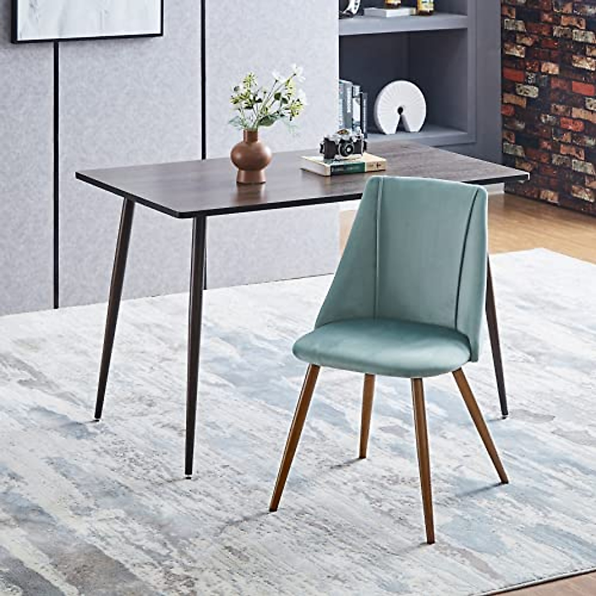 FurnitureR Dining Chair, Mid Century Side Chairs Large & Super Soft Velvet Seat Back Metal Legs for Kitchen, Dining Room, Bedroom, Living Room, Mint Green