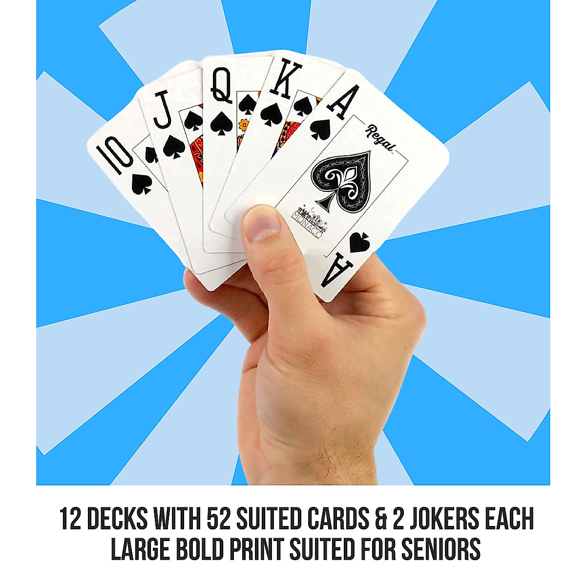 Regal Games Jumbo Playing Cards Set for Adults & Professionals - 6 Red & 6 Blue Large Print Deck of Cards - Blackjack, Euchre, Canasta, Poker Cards - Fun & Travel Playing Cards (12 Pack)