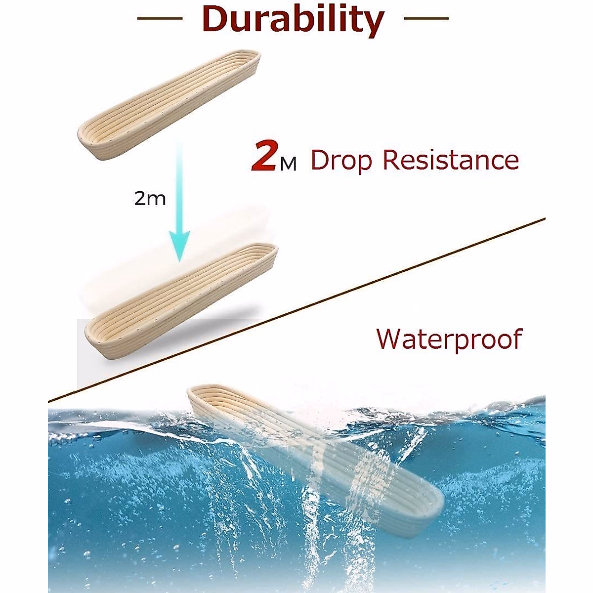 17 Inch Long Baguette Banneton Bread Proofing Basket and Linen Liner Set Premium Sourdough French Proofing Basket with Dough Whisk, Bread Lame and Blades Natural Rattan Bread Fermentation Bowls