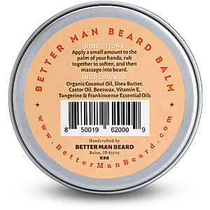 BETTER MAN BEARD Franky T Balm (Frankincense + Tangerine) - 2 oz All-Natural Moisturizing Beard Balm with Therapeutic Grade Essential Oils & 100% Natural Formula - BLM-FRT2
